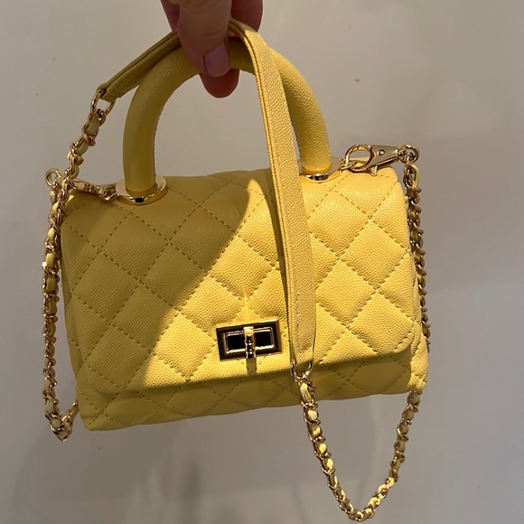 Bags | Yellow Stitched Leather Bag Purse Handbag 75x5x3 With Handle And ...